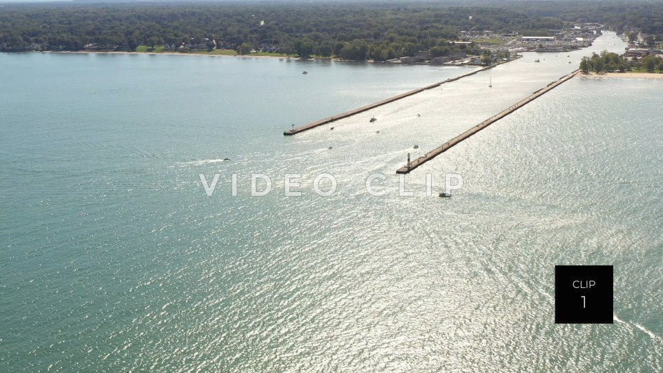CLIP 6 - Aerial of Lake Ontario as boats travel Genesee river past ...
