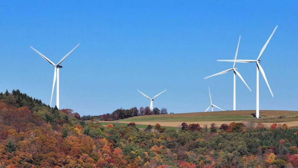 Wind turbines on hillside generating sustainable clean energy | Steve ...